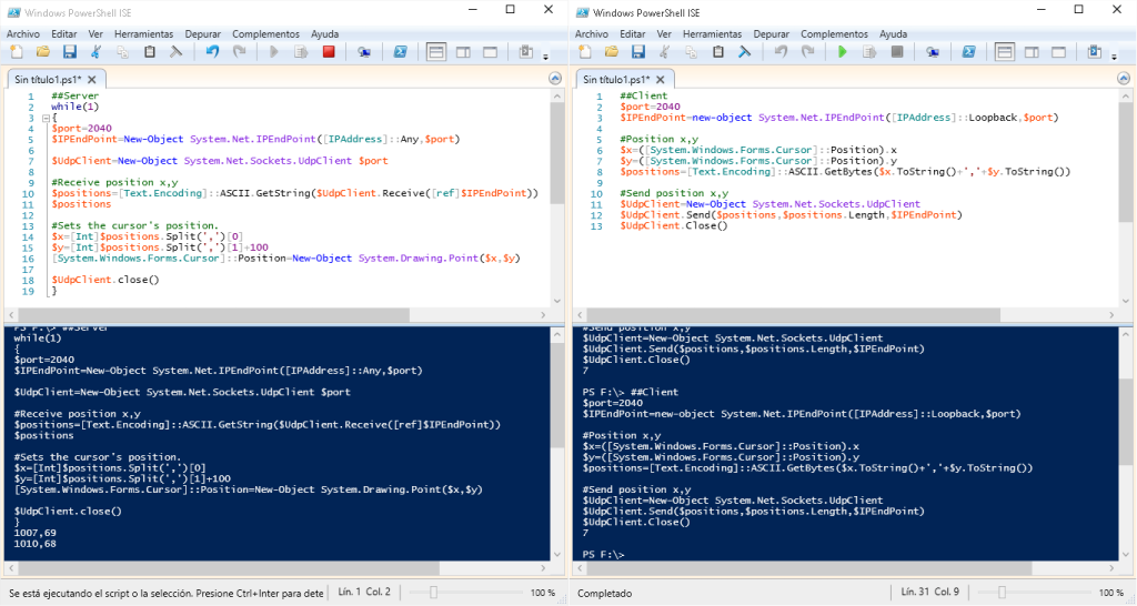 Send the cursor's position between client and server (Sockets UDP) | Operating systems ...