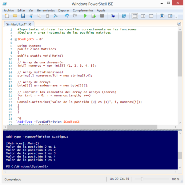 Tutorial C# con PowerShell: utilización de matrices | Operating systems ...