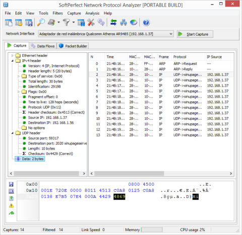 Análisis de conexiones UDP con SoftPerfect Network Protocol Analyzer | Operating systems ...