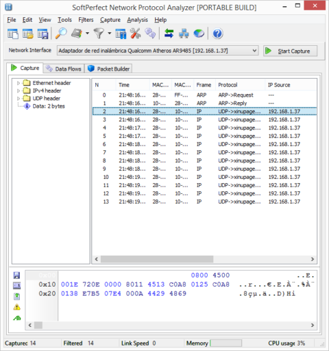 Análisis de conexiones UDP con SoftPerfect Network Protocol Analyzer | Operating systems ...