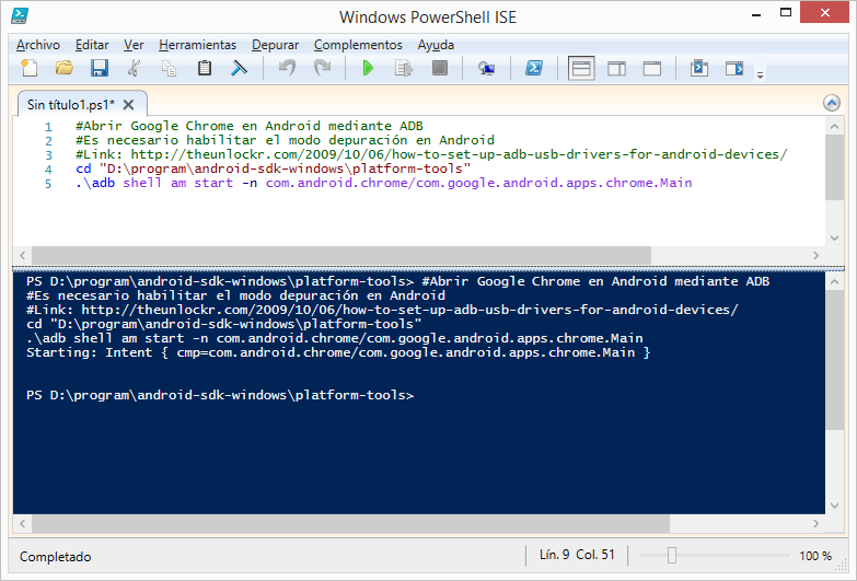 Ejecutar Google Chrome en Android mediante ADB a través de PowerShell ...