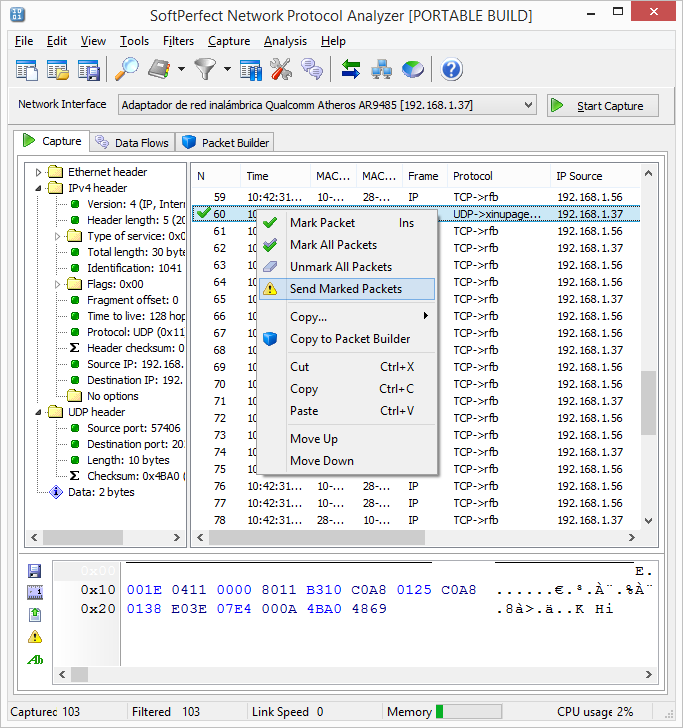 Modificar la dirección IP de origen en mensajes UDP con SoftPerfect ...