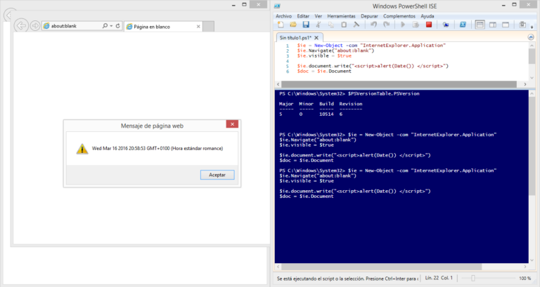 Mostrar fecha y hora en IE con JavaScript desde PowerShell | Operating systems, scripting ...