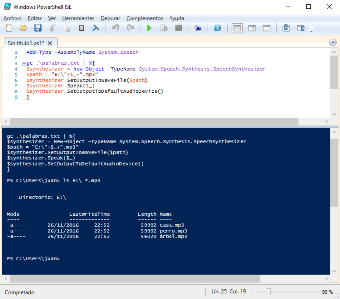 Leer palabras de un fichero y almacenar cada palabra en un fichero de audio mediante la voz del ...