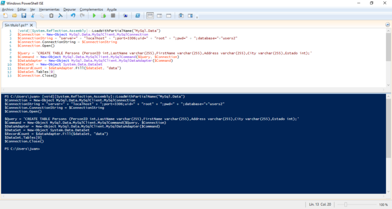 Crear Una Tabla En Una Base De Datos En Mysql Con Powershell Operating Systems Scripting