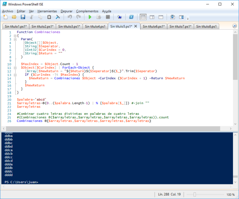 Realizar combinaciones de letras en PowerShell | Operating systems, scripting, PowerShell and ...