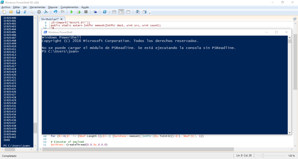 Cargar en memoria y ejecutar un payload de ejecución de comandos arbitrarios en PowerShell ...