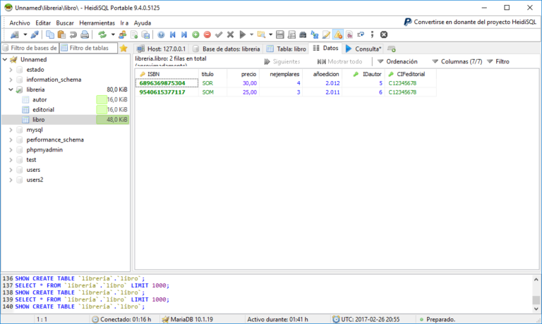 Ejercicios de MySQL: insertar datos en la tabla libro de la base de ...