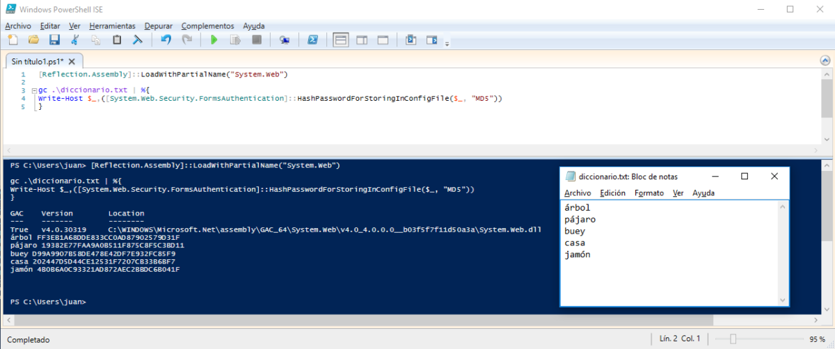 Ejercicios de PowerShell: generar MD5 con las palabras de un diccionario | Operating systems ...