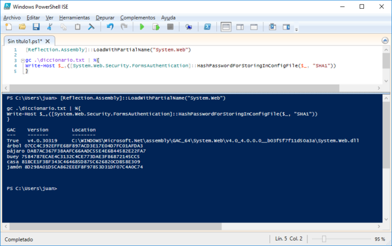 Ejercicios de PowerShell: generar SHA1 con las palabras de un diccionario | Operating systems ...