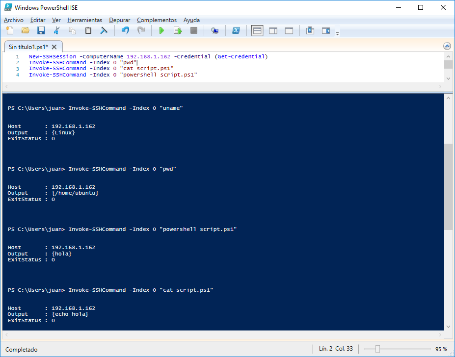 Ejecutar un script de PowerShell en Linux realizando una conexión SSH ...