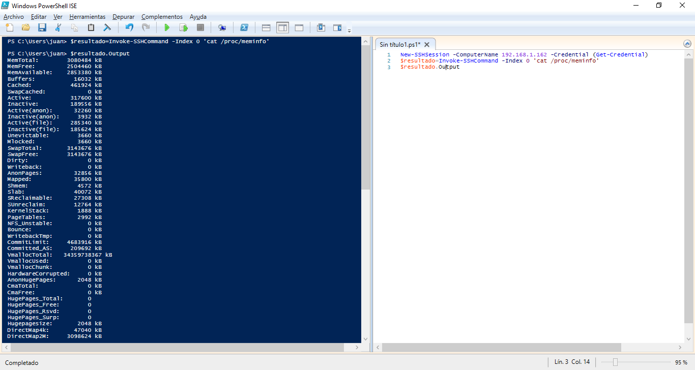 Mostrar información de la memoria en Linux realizando una conexión SSH ...