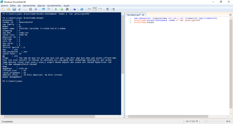 Mostrar información del procesador en Linux realizando una conexión SSH ...