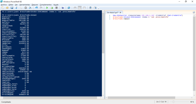 Mostrar Información De La Memoria En Linux Realizando Una Conexión Ssh Desde Powershell En