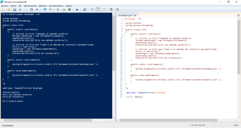 Tutorial C Con Powershell Crear Un Hilo Operating Systems Scripting Powershell And