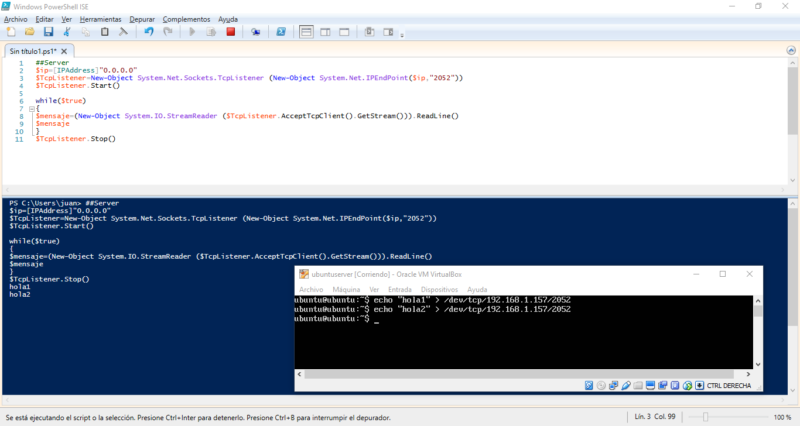 Crear una comunicación entre un cliente en Bash de Linux y un servidor en PowerShell de Windows ...