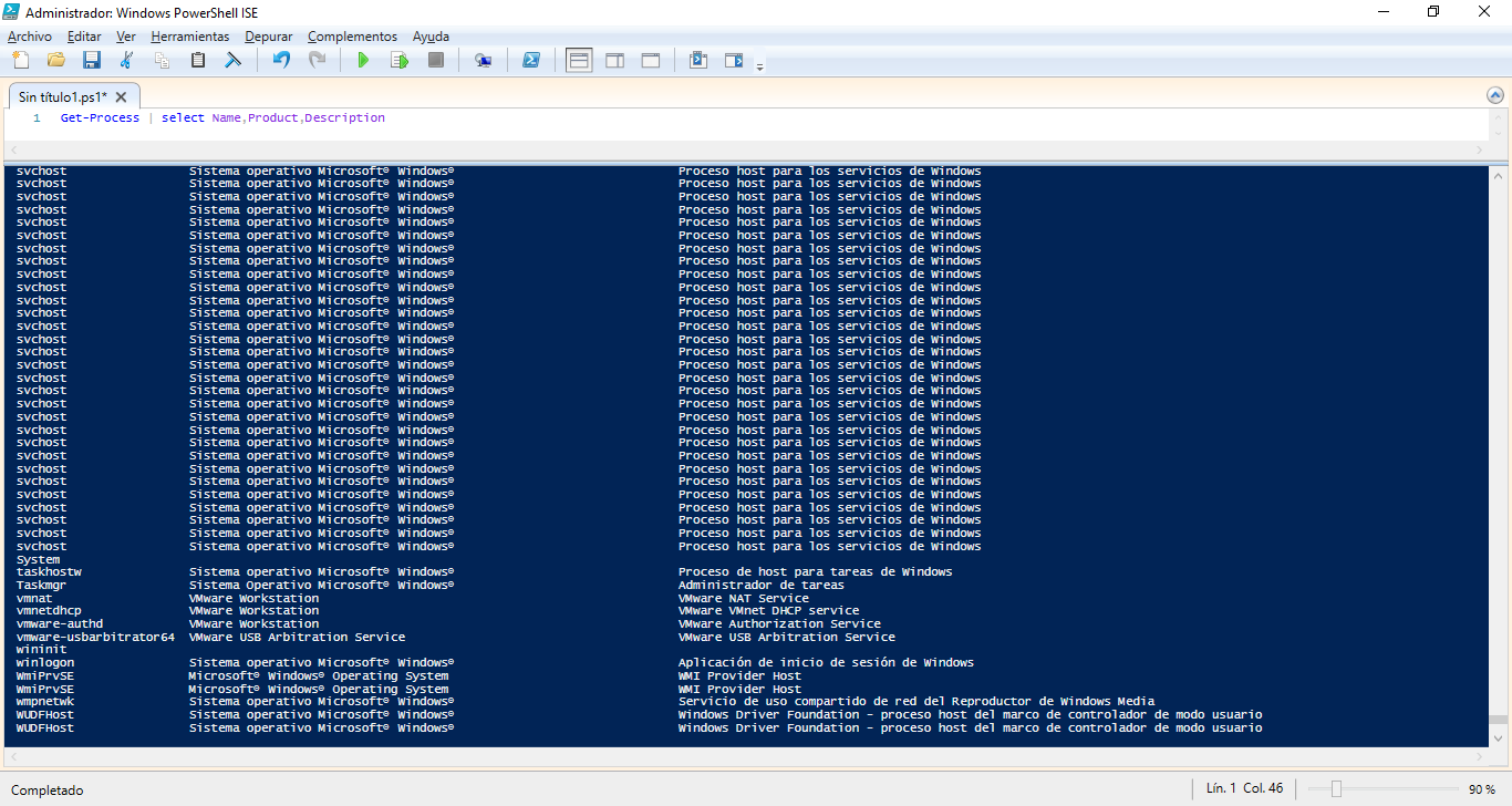 Mostrar la descripción de los procesos que se están ejecutando ...
