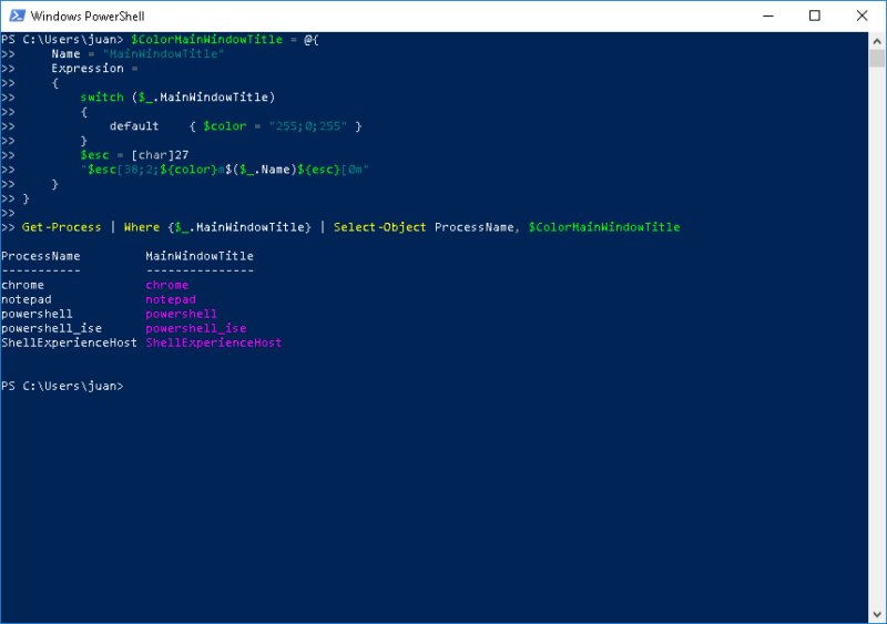 Mostrar los títulos en color de los procesos que se están ejecutando en ...