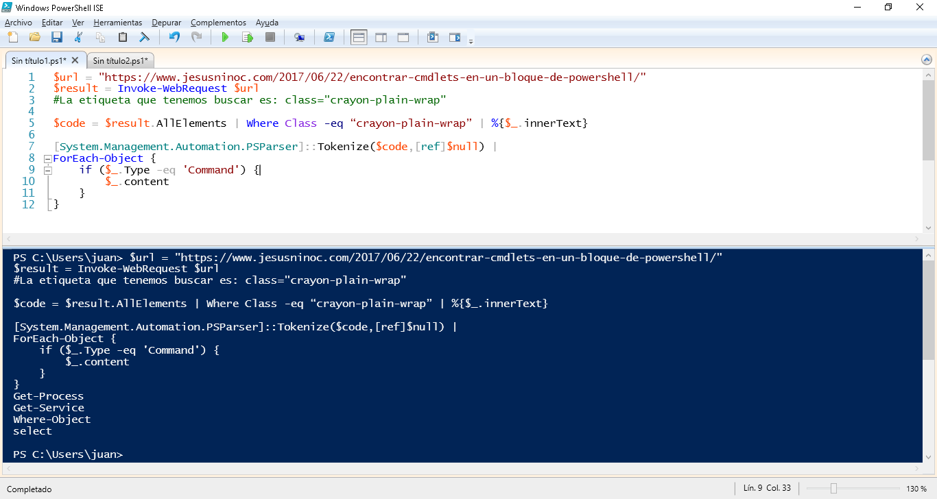 Encontrar cmdlets en un código de PowerShell que se encuentra en una ...
