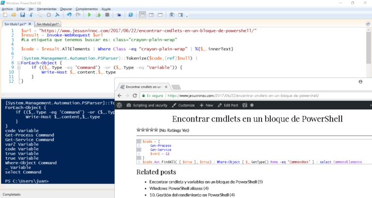 Encontrar cmdlets y variables en un bloque de PowerShell que se encuentra en una web | Operating ...