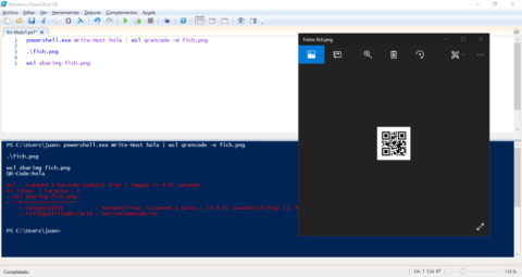 Crear y leer un código QR con un comando en Bash mediante WSL desde PowerShell | Operating ...