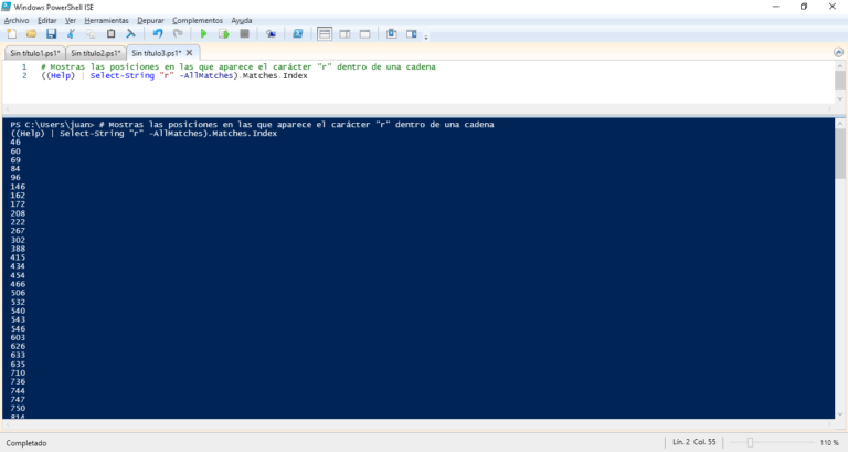 Mostrar las posiciones en las que aparece un carácter dentro de una cadena con PowerShell ...