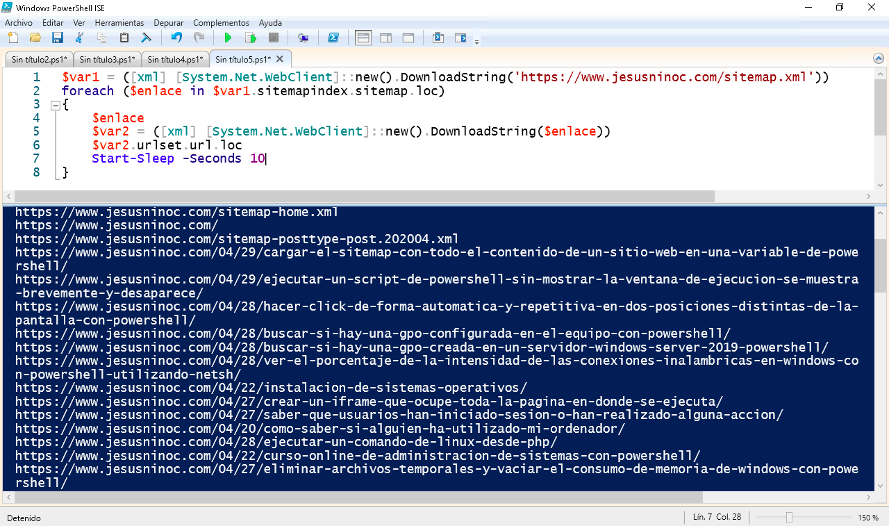 Cargar desde PowerShell todos los enlaces que aparecen dentro del sitemap de un sitio web ...