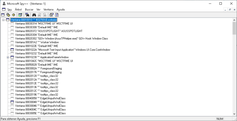 Buscar el nombre de una clase de un formulario en PowerShell con Microsoft Spy++ y escribir un ...