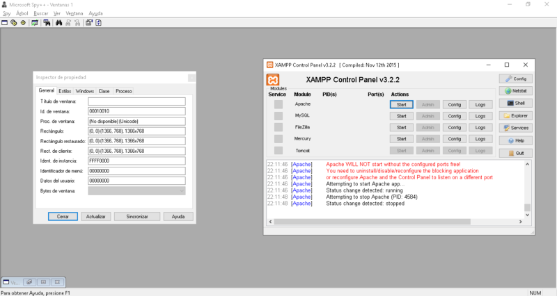 Activar el botón de "Start" de Apache en XAMPP Control Panel ...