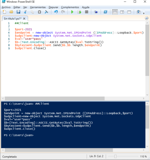 Realizar un login entre un cliente y servidor por UDP en PowerShell (comprobar el usuario y la ...