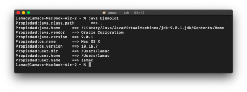 Mostrar propiedades (java.class.path", "java.home", "java.vendor", "java.version", "os.name ...