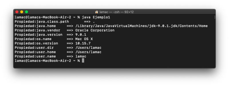 Mostrar propiedades (java.class.path", "java.home", "java.vendor", "java.version", "os.name ...