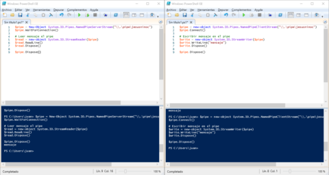 Comunicar dos procesos en PowerShell mediante el uso de tuberías (pipes): un proceso crea y lee ...