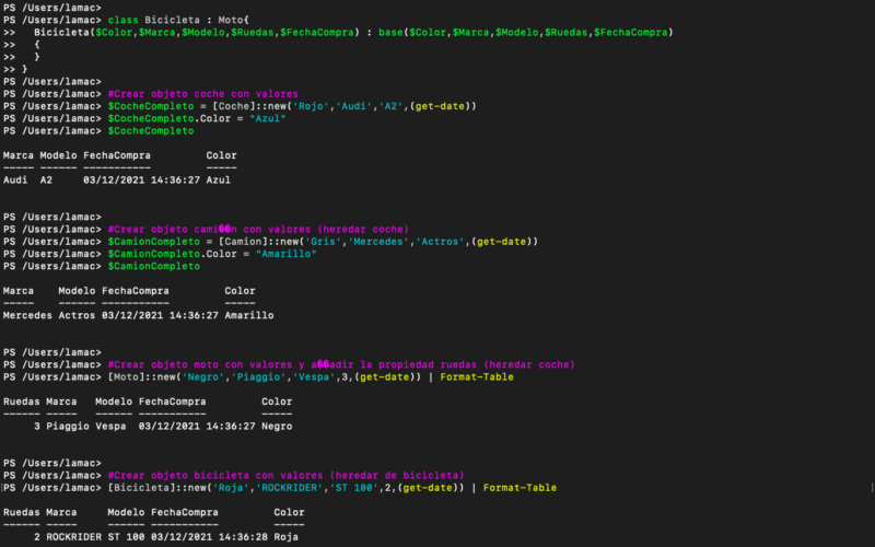 Crear una clase que hereda de una clase que a su vez hereda de otra ...