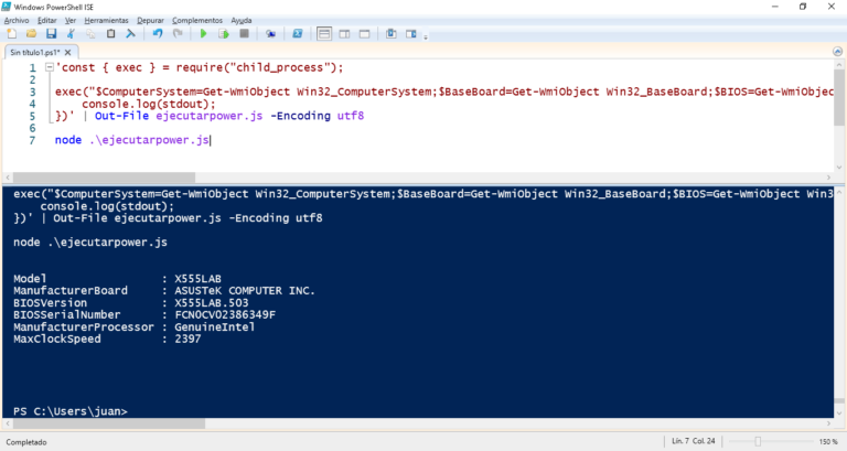 Obtener información sobre el hardware de un equipo desde Node.js llamando a PowerShell ...