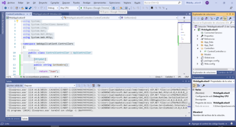 Crear un servicio Web ASP.NET Web API REST con Microsoft Visual Studio, añadir varios métodos ...