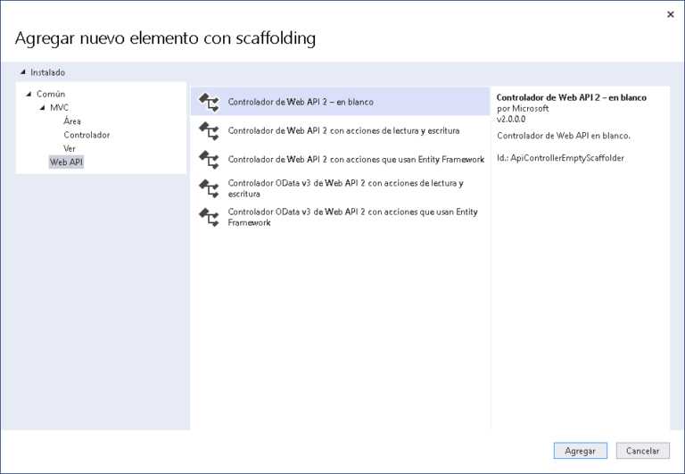 Crear un servicio Web ASP.NET Web API REST con Microsoft Visual Studio, añadir varios métodos ...
