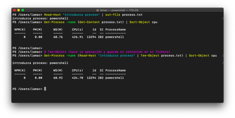 Ejercicios de PowerShell: mostrar los procesos ordenados por CPU cuyo nombre indica el usuario ...