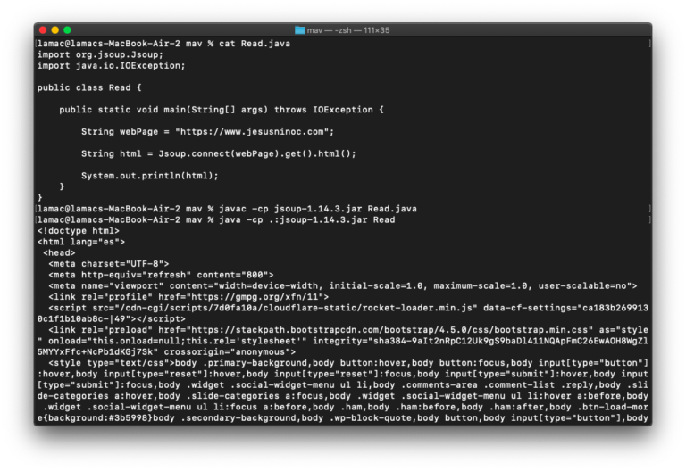 Leer una página web con JSoup desde Java (código y comandos para compilar con javac y ejecutar ...
