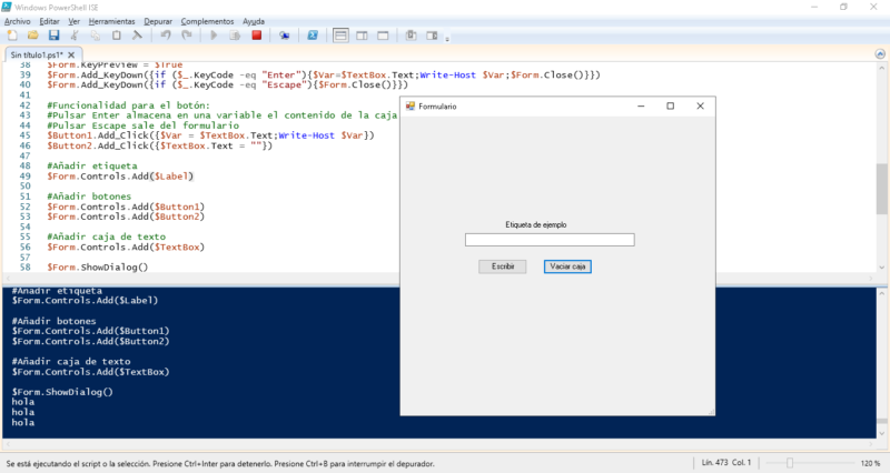 Crear un formulario en PowerShell con dos botones y una caja de texto | Operating systems ...