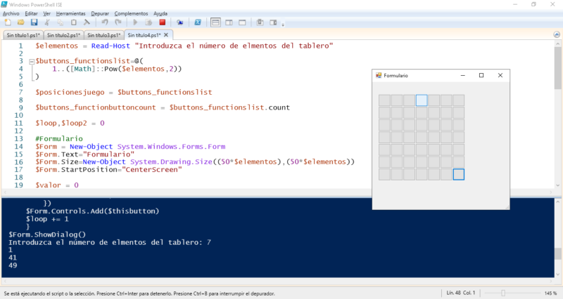 Crear un tablero (formulario) en PowerShell preguntan al usuario el número de filas y columnas ...