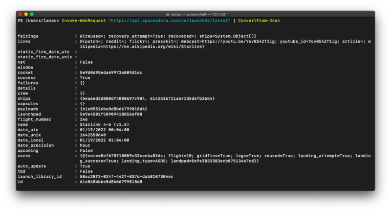 Spacex Data Rest Api Version 4 Operating Systems Scripting Powershell And Security
