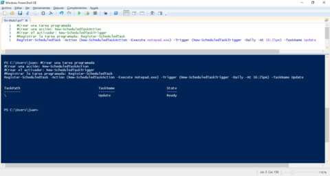 Crear una tarea programada en PowerShell de forma simple y sencilla en una sola línea ...