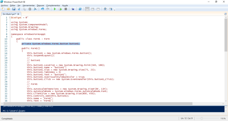 Diseñar un formulario en C# desde Visual Studio y adaptarlo para que se ejecute desde PowerShell ...