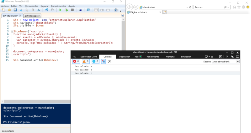 Obtener información sobre los eventos de teclado creando un objeto InternetExplorer.Application ...