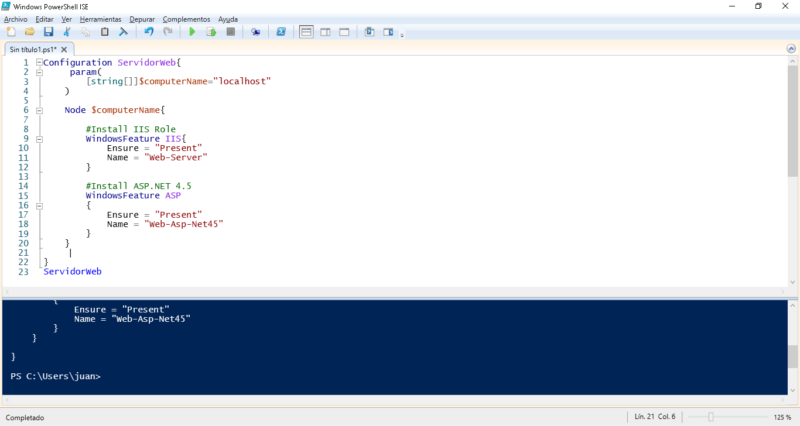 Instalar el rol de IIS y ASP.NET 4.5 mediante PowerShell DSC (Desired ...