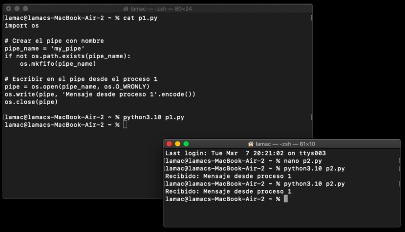 Comunicar dos procesos usando pipes con nombre en Python | Operating systems, scripting ...