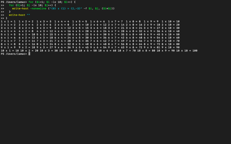 Imprimir Las Tablas De Multiplicar En Columnas Desde Powershell Operating Systems Scripting