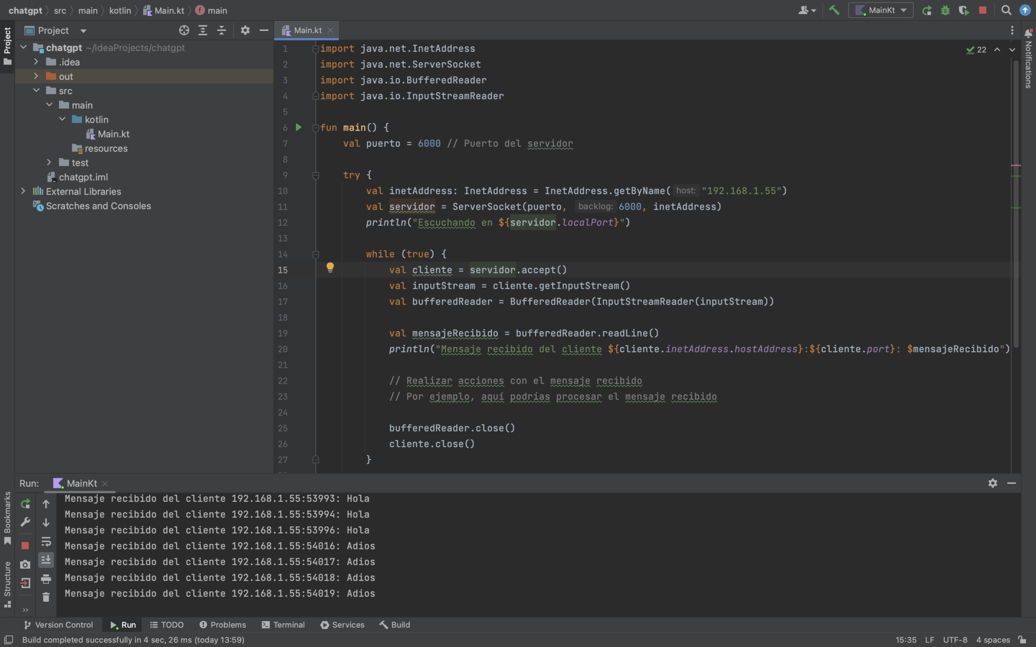 Enviar un mensaje TCP con Kotlin desde una aplicación en Android Studio ...