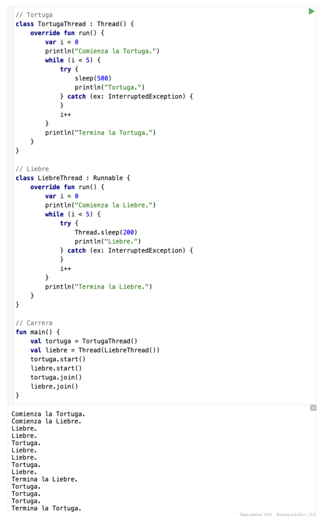 Ejemplo De Creación De Threads En Kotlin Carrera Entre Una Tortuga Y Una Liebre Operating